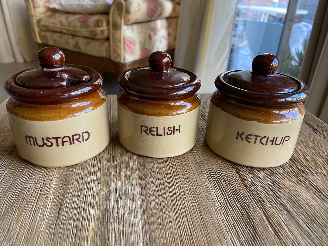 Vintage Brown Ceramic Condiment Set (ketchup,mustard and Relish ) - Etsy