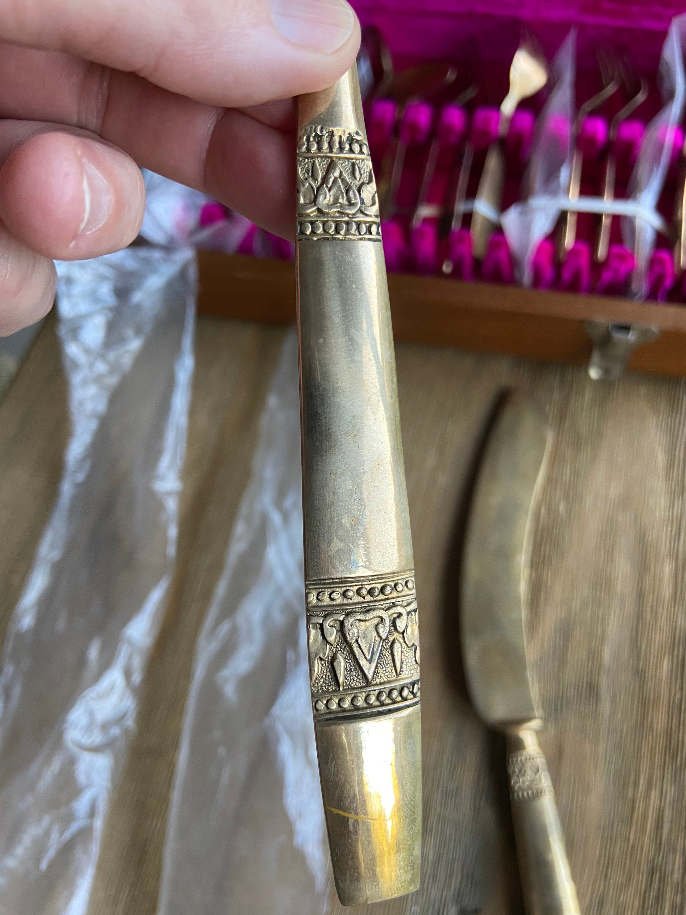 Vintage Thai Brass Dessert Flatware Set | Etsy