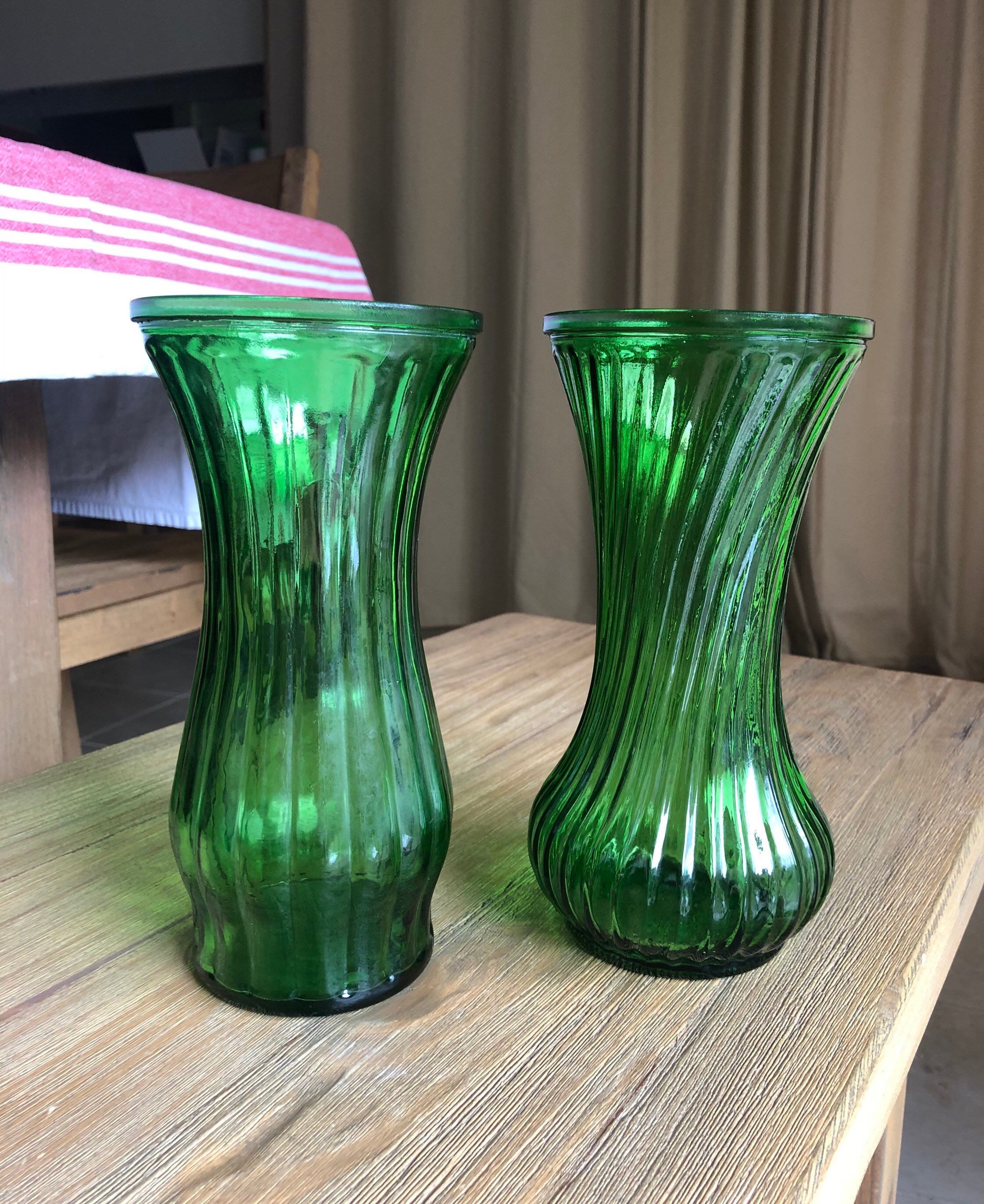 Vintage Hoosier Glass Green Vases Etsy