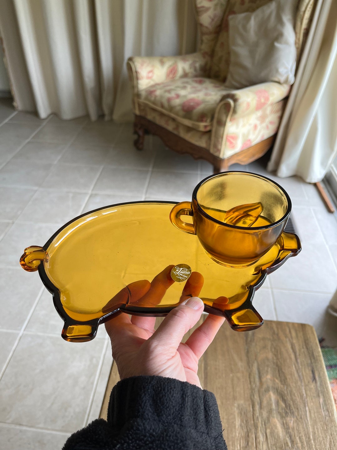 Vintage Amber Glass Indiana Tiara Pig Snack Set (plate and Cup) - Etsy