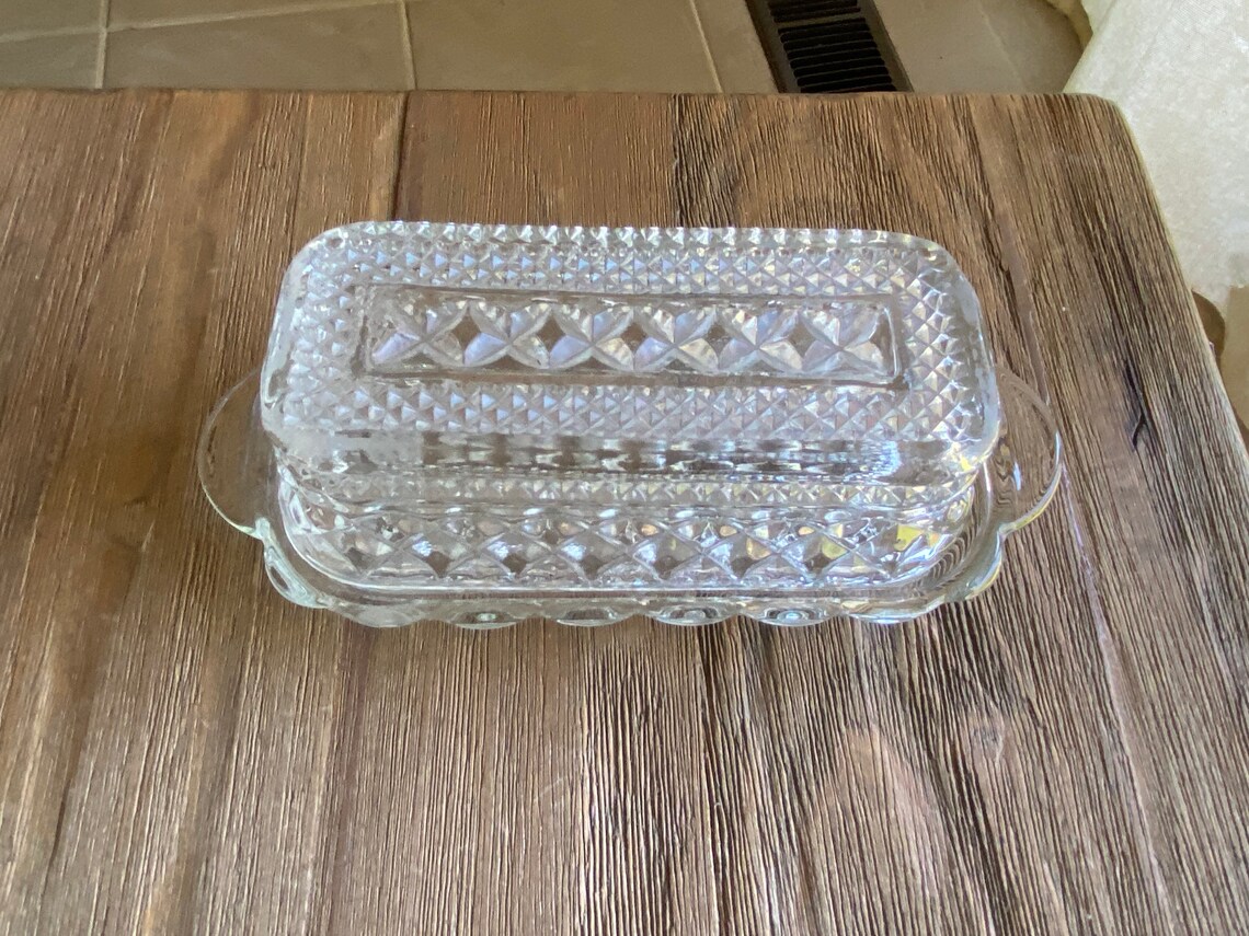 Vintage Pressed Glass Butter Dish - Etsy