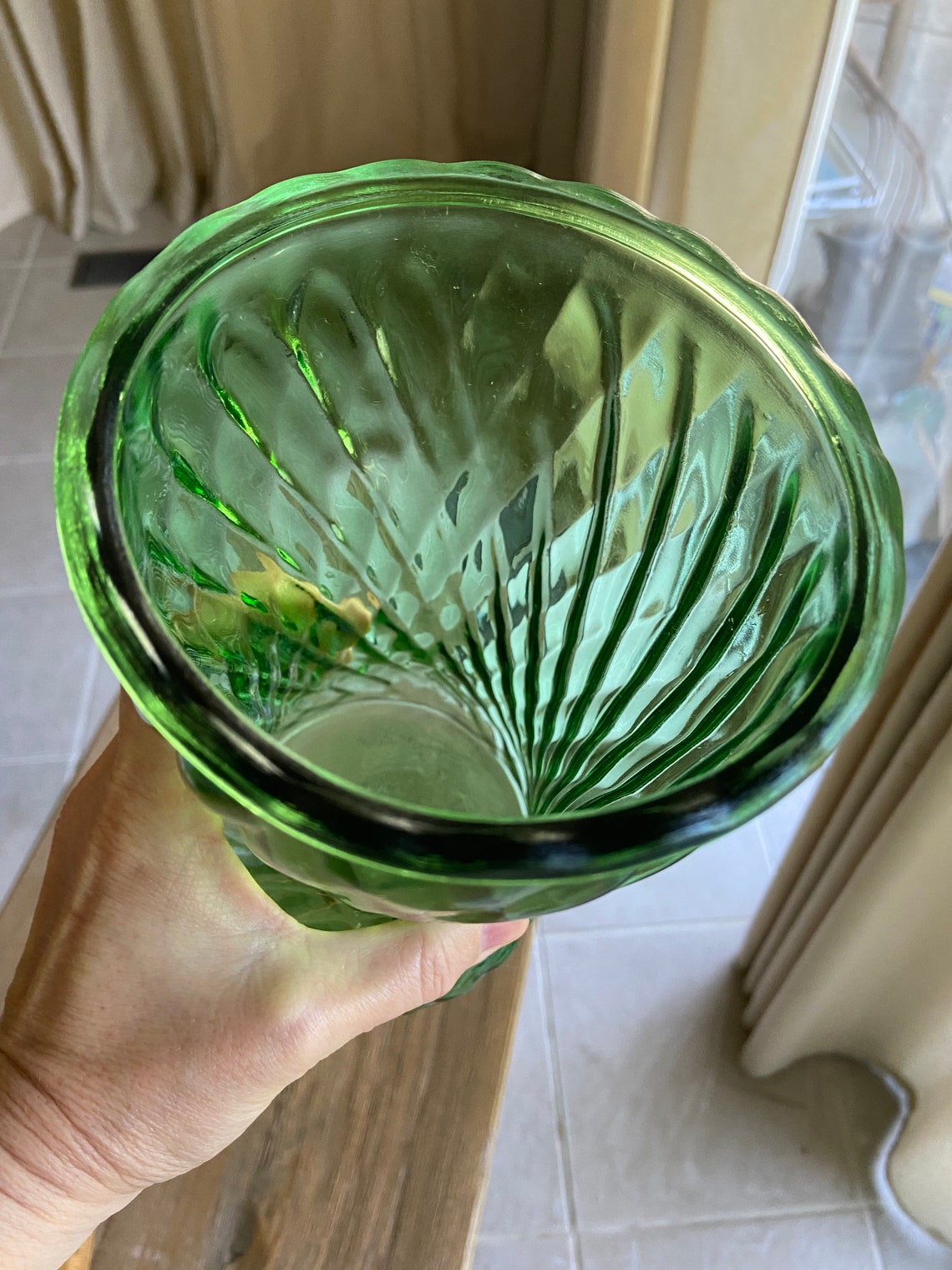 Vintage Green Glass Large Vase - Etsy