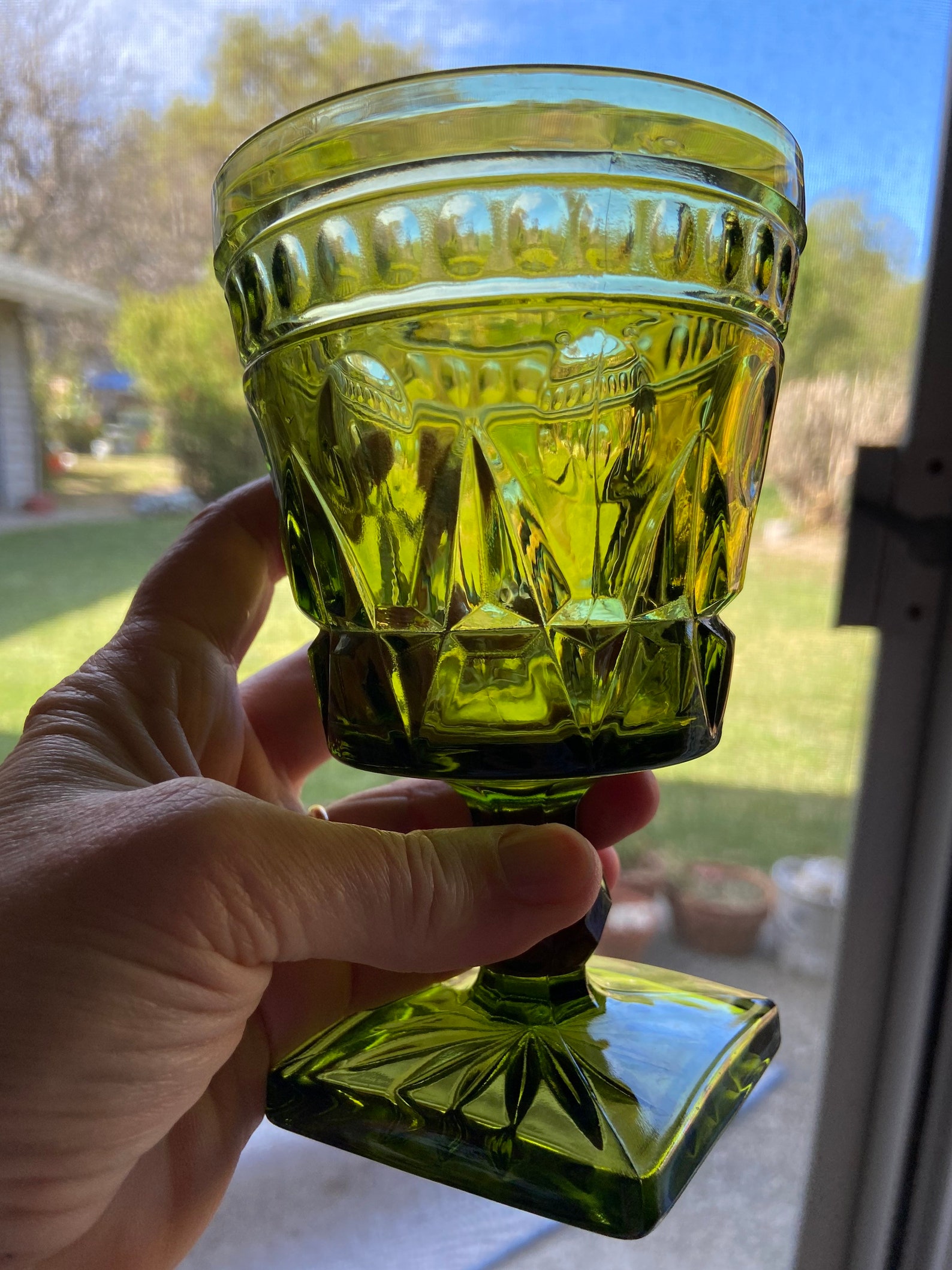 Vintage Green Glass Goblet - Etsy