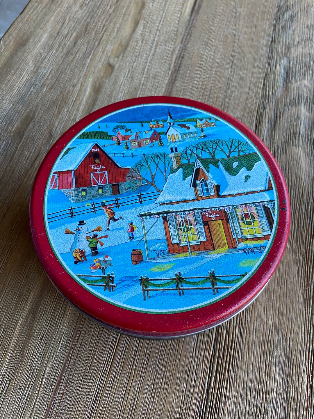 Vintage Winter Scene Round Tin - Etsy