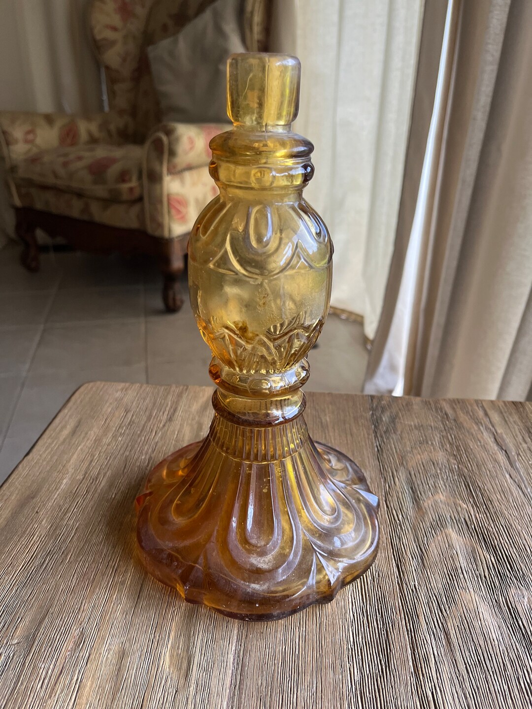 Vintage Amber Glass Candlestick Holder - Etsy