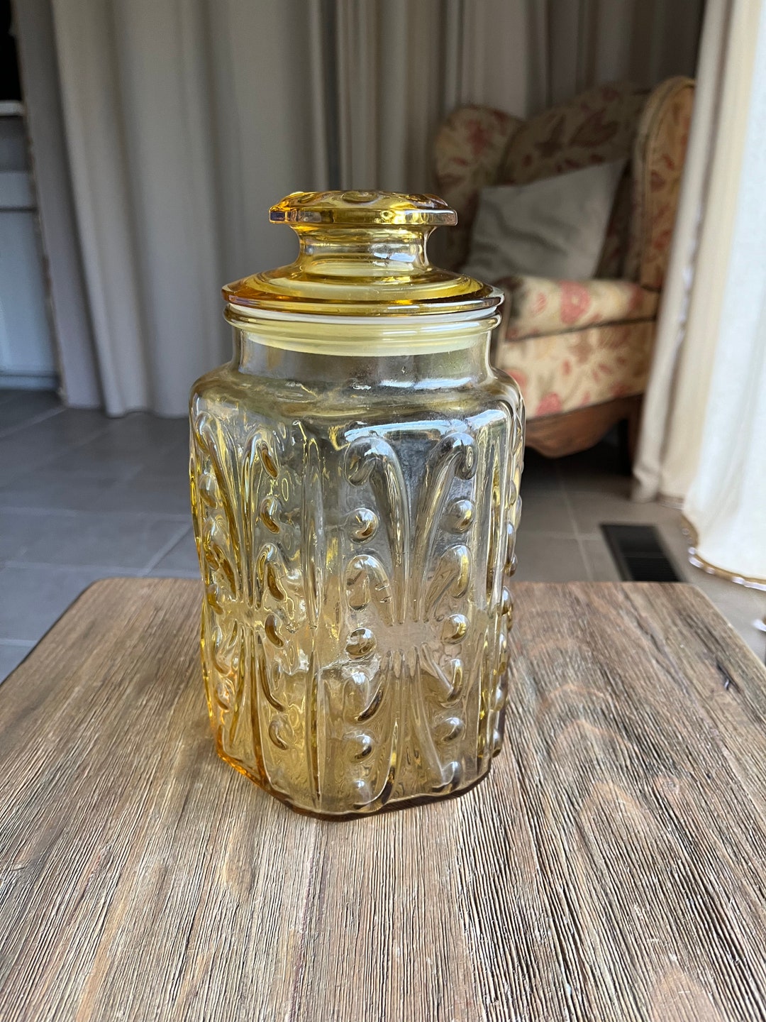 Vintage Federal Glass Scroll Jar With Lid - Etsy