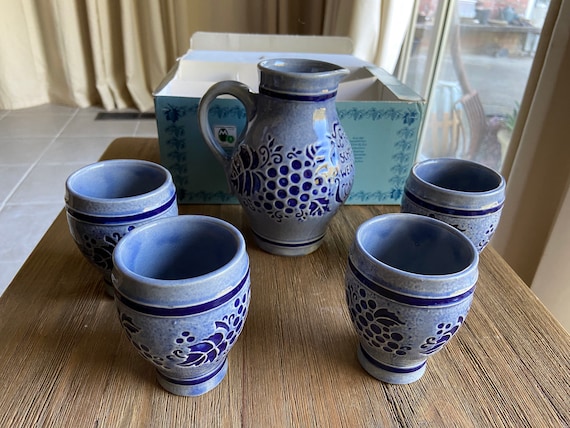 Vintage Ceramic Wine Pitcher and Cups - Etsy