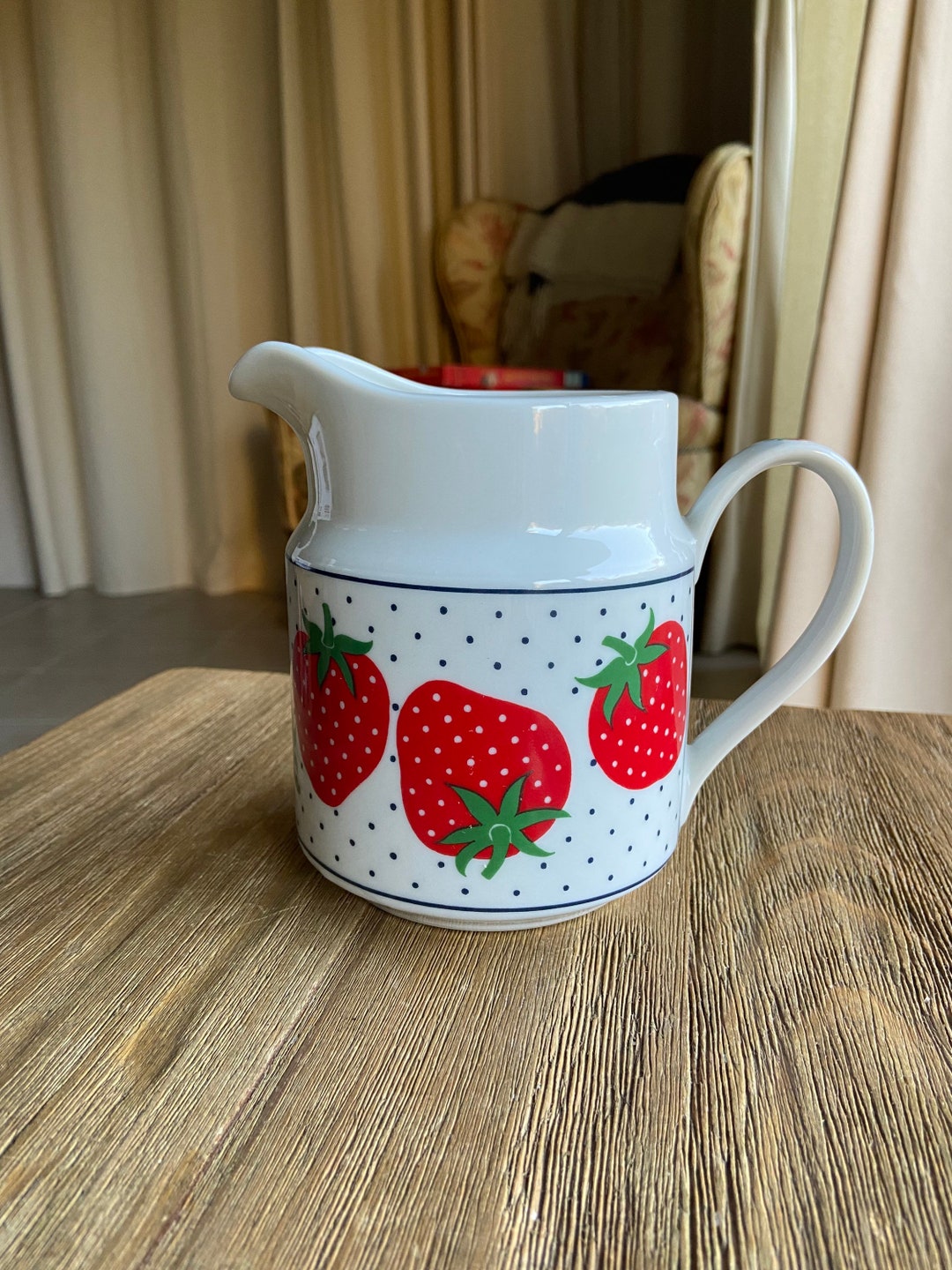 Vintage Strawberry Ceramic Pitcher - Etsy