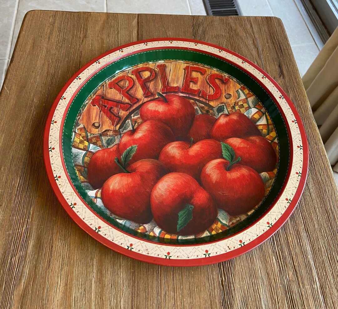Vintage Apples Round Tin Tray - Etsy