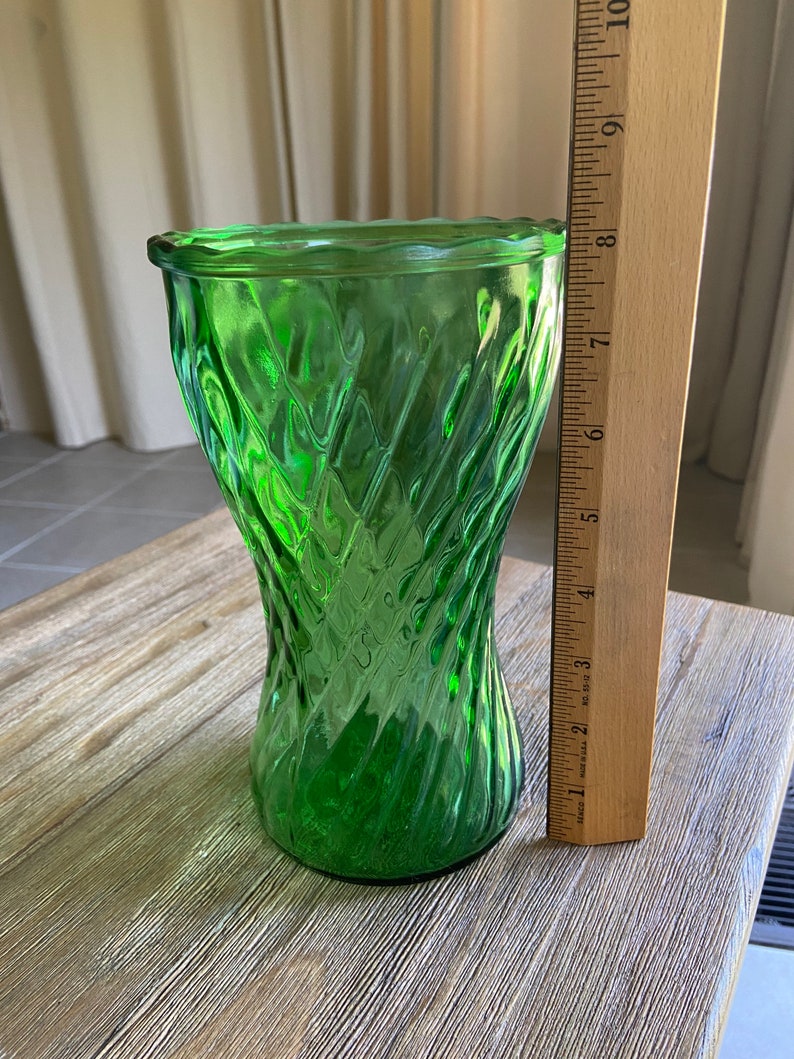 Vintage Green Glass Large Vase - Etsy