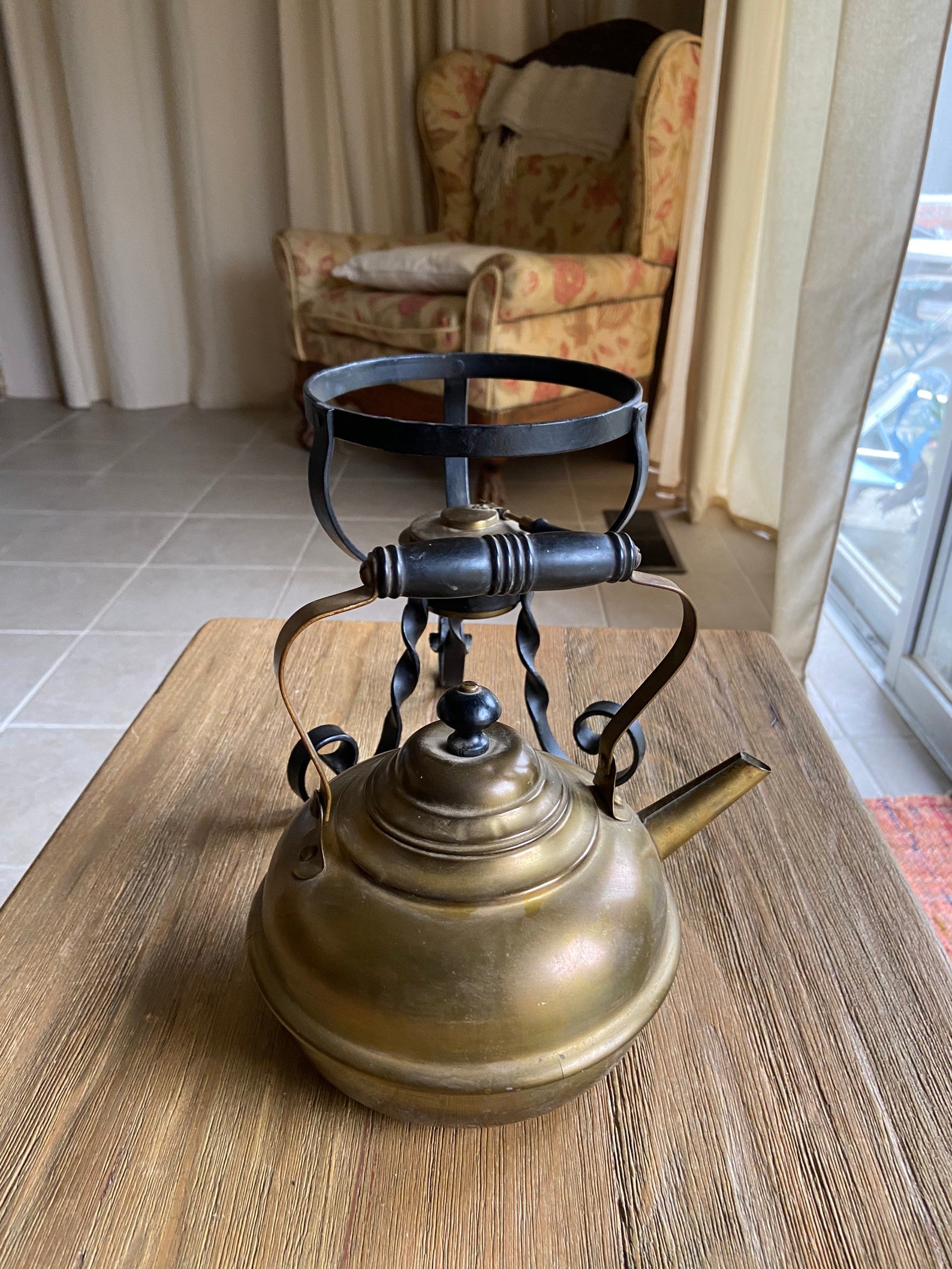 Vintage Brass Kettle With Warmer and Stand - Etsy
