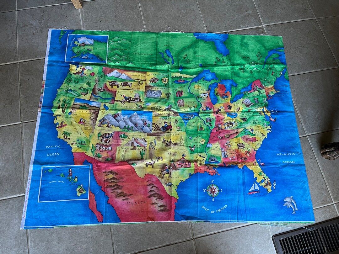 Vintage US Map Fabric - Etsy