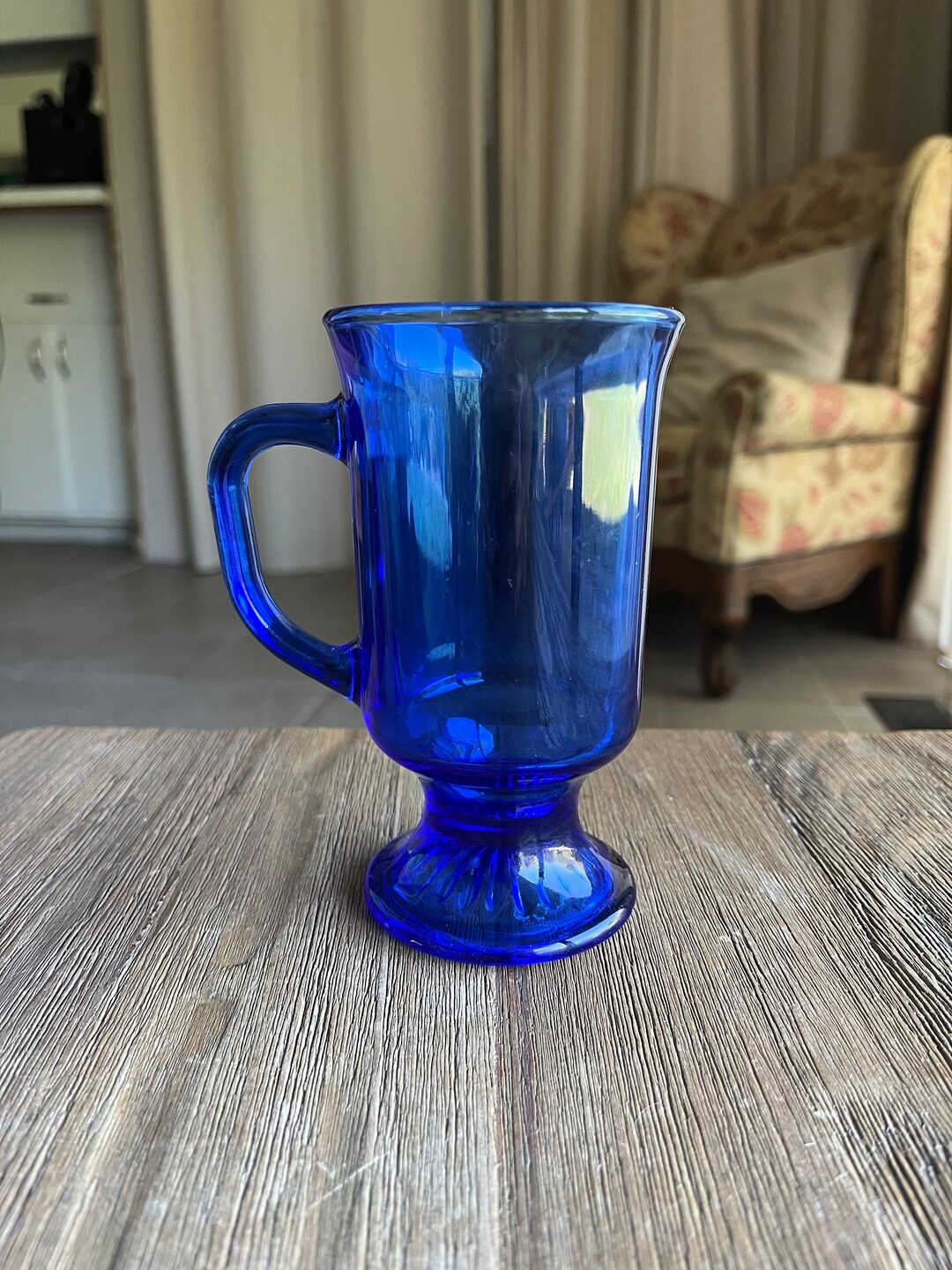 Vintage Anchor Hocking Blue Glass Tall Mug - Etsy