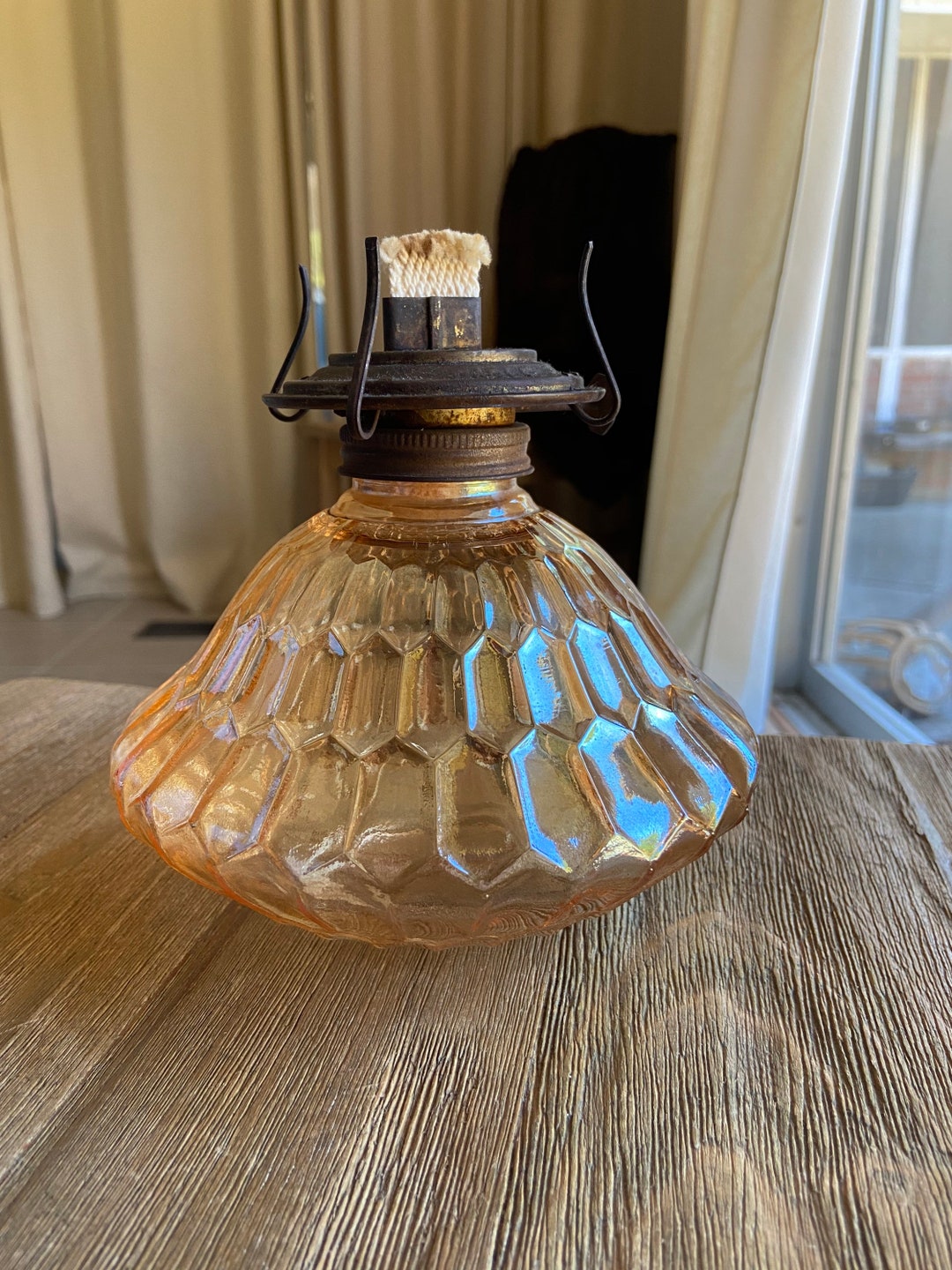 Vintage Orange Glass Oil Lamp - Etsy