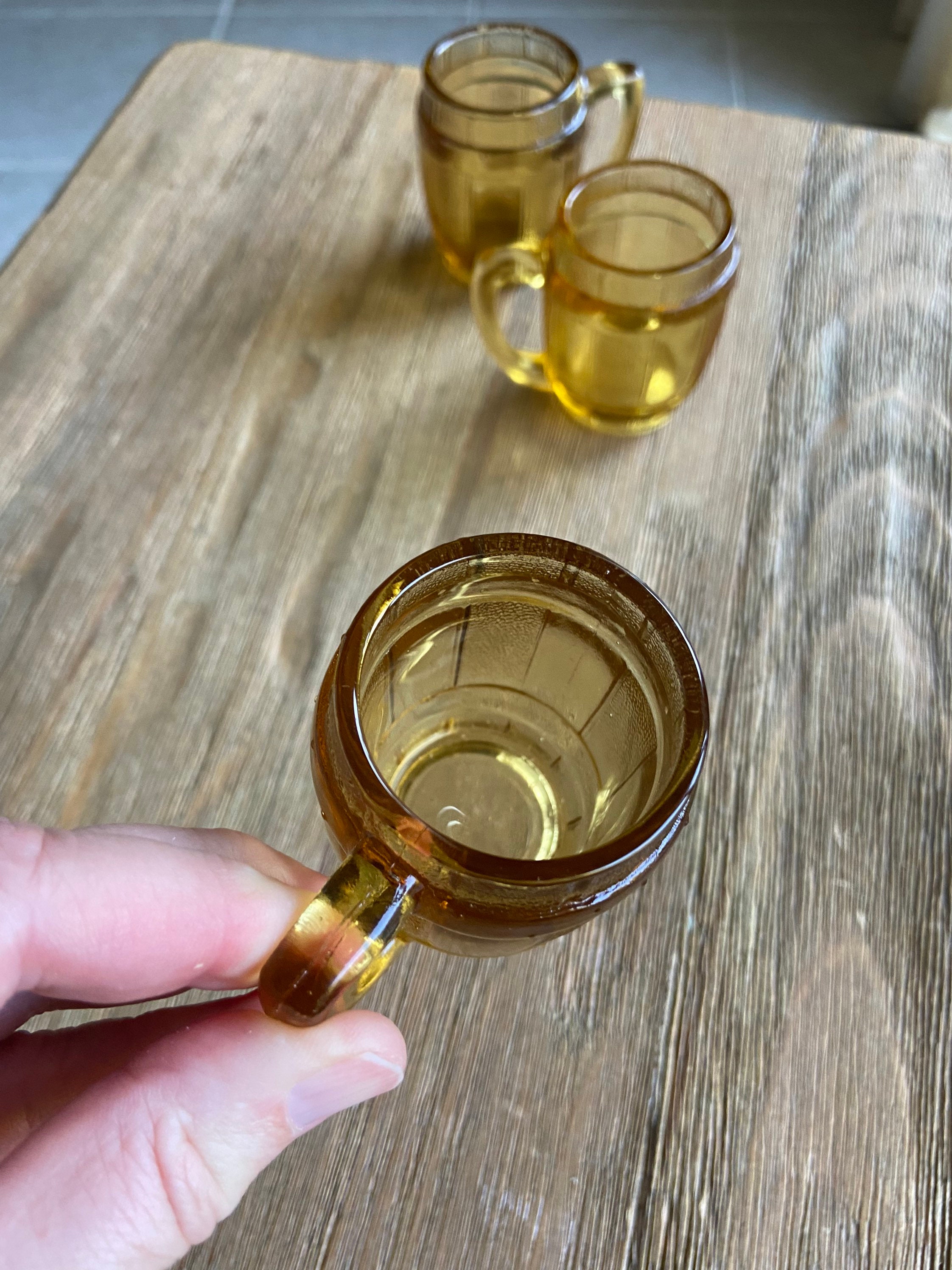 Old Amber Glass Whiskey Barrel Shot Glasses Set