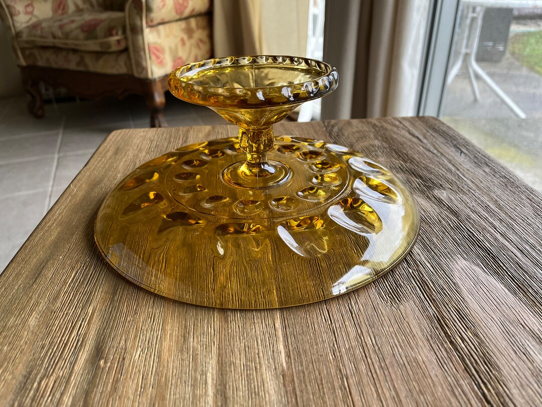 Vintage Amber Glass Cake Stand - Etsy