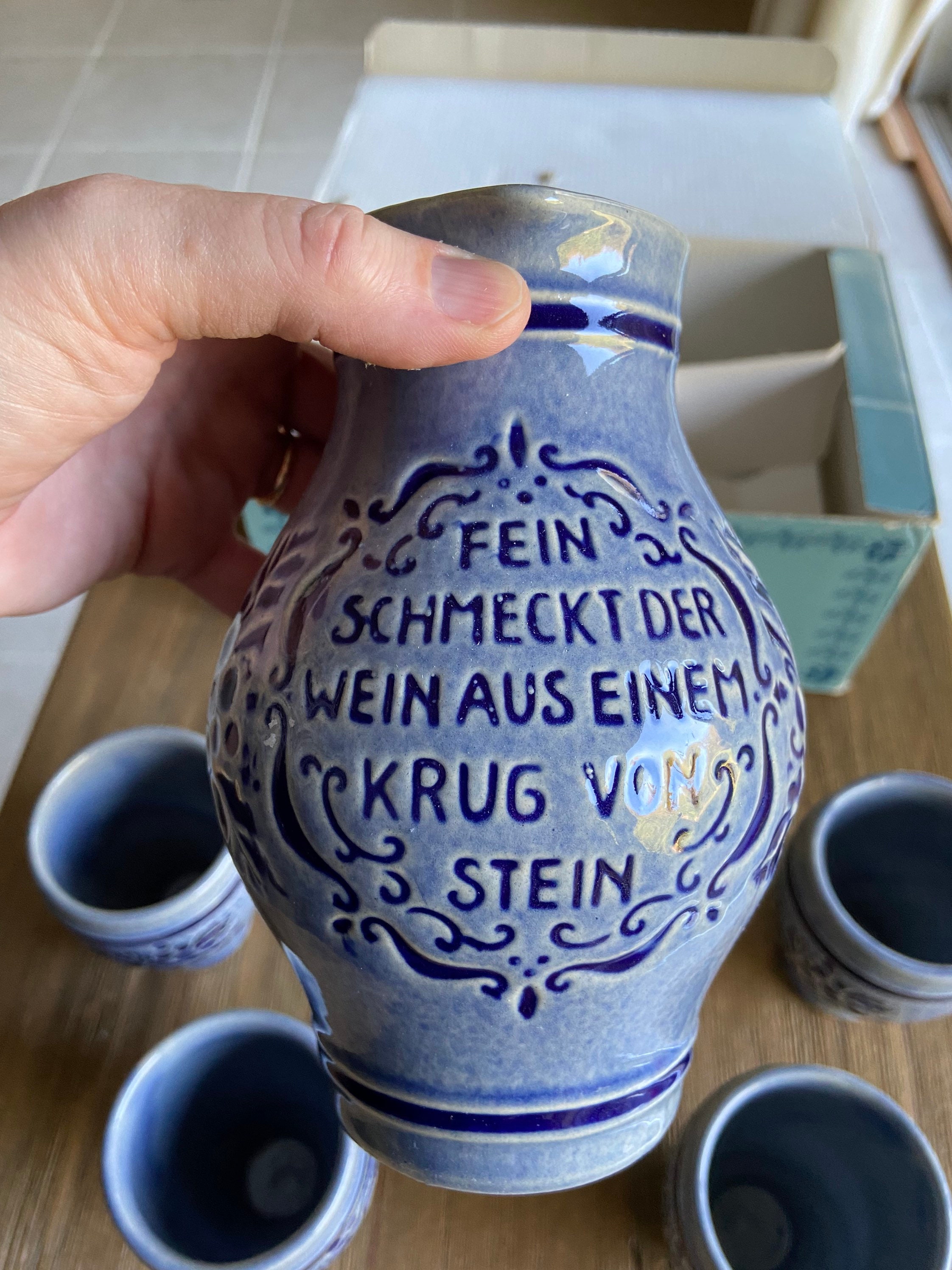 Vintage Ceramic Wine Pitcher and Cups - Etsy