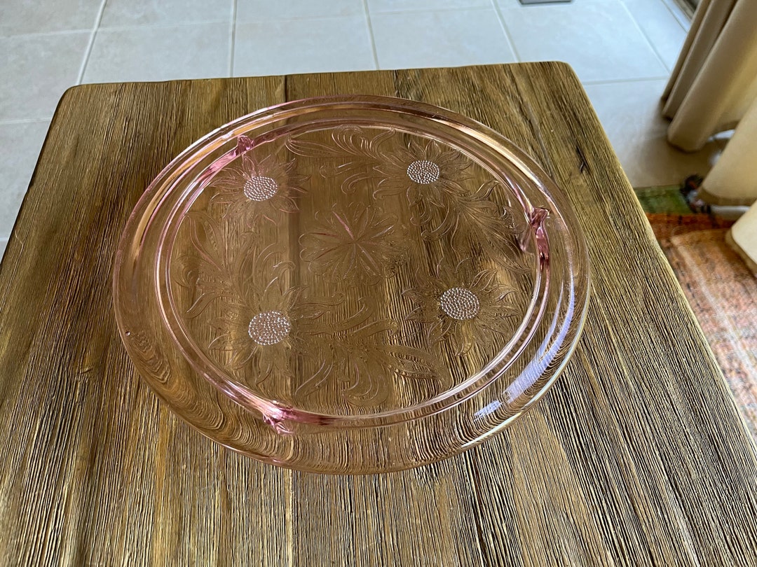 Vintage Jeanette Glass Pink Cake Plate - Etsy