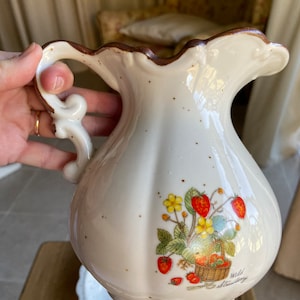 Vintage Wild Strawberry Ceramic Pitcher With Plate - Etsy