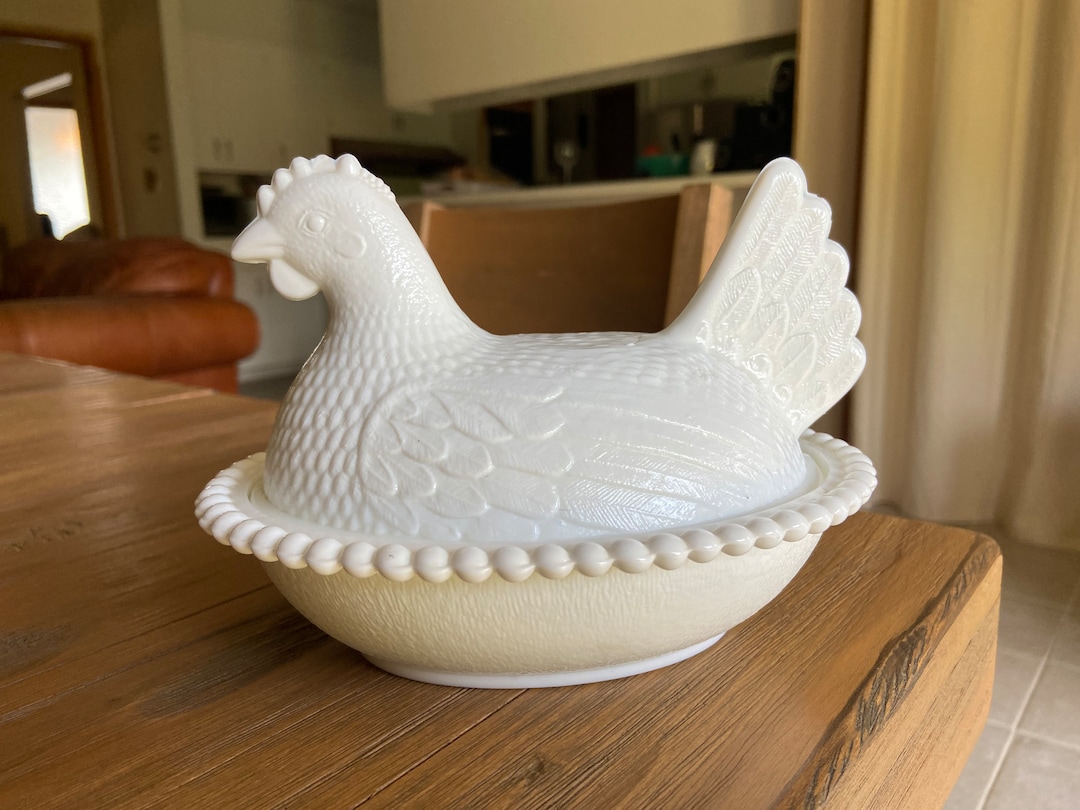 Vintage Milk Glass Nesting Hen Covered Dish - Etsy