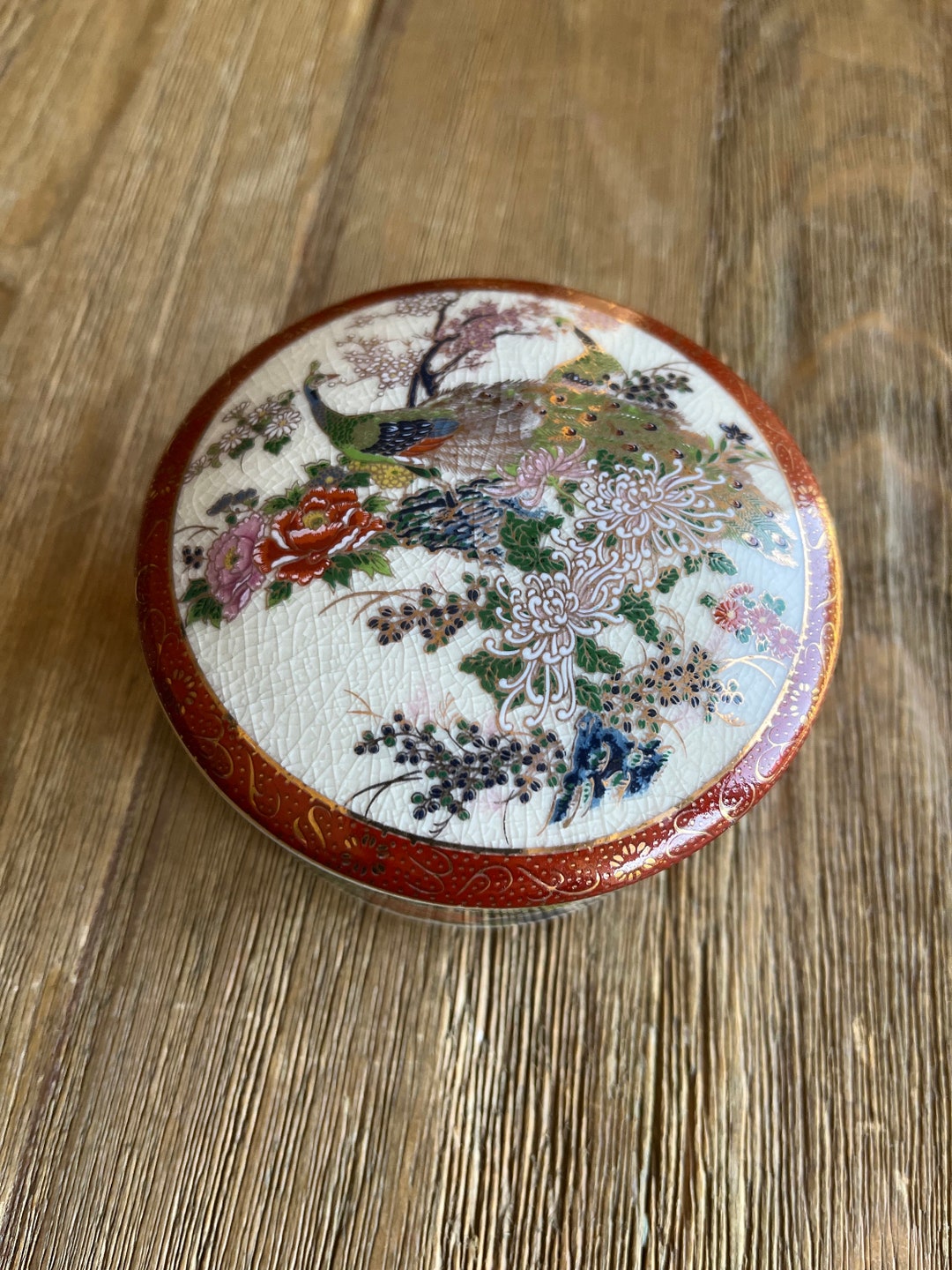 Vintage Peacock Round Ceramic Box With Lid - Etsy