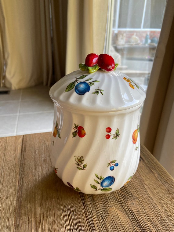 Vintage fruits ceramic jar with lid | Etsy