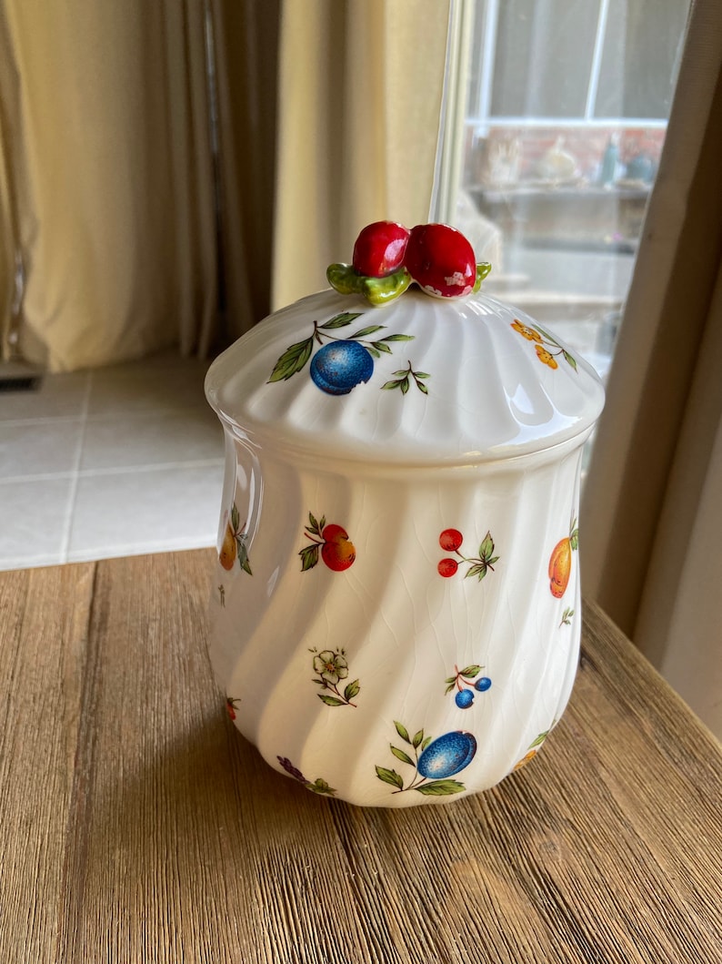 Vintage fruits ceramic jar with lid | Etsy