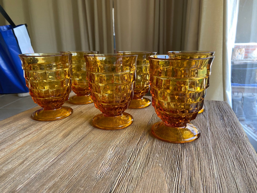 Vintage Amber Glass Goblets (6) - Etsy