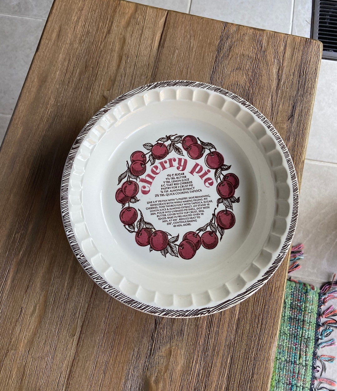Vintage Cherry Pie Recipe Dish - Etsy
