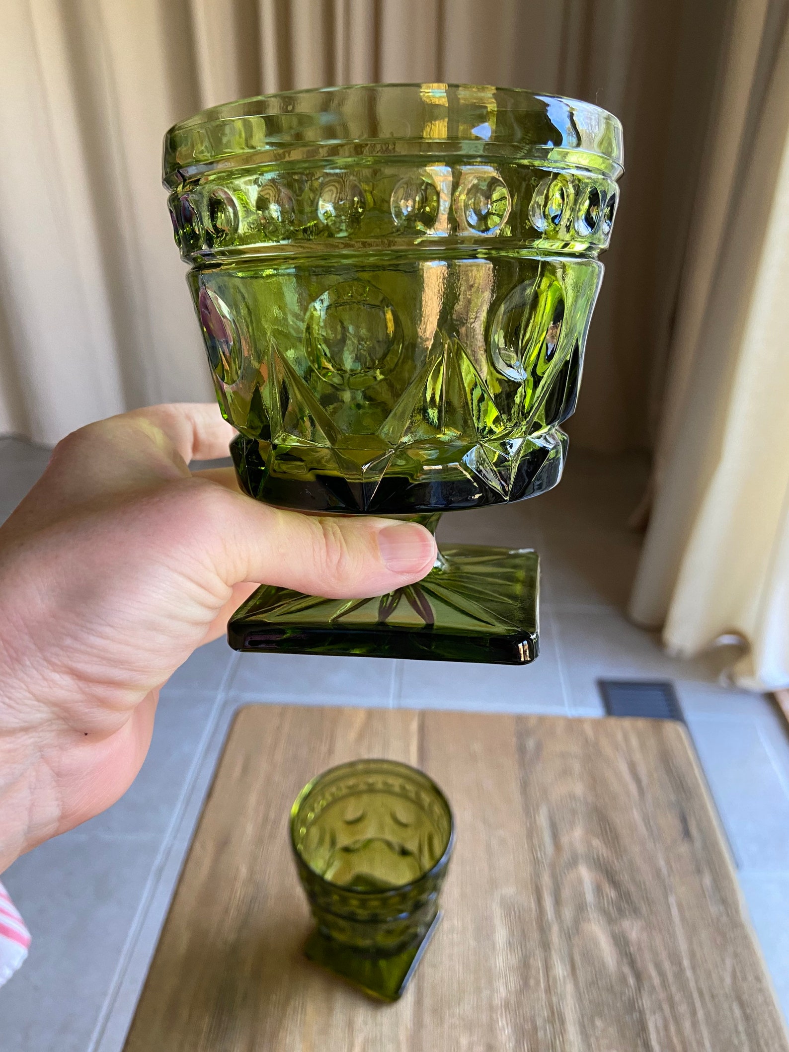Vintage Green Glass Goblets 2 - Etsy