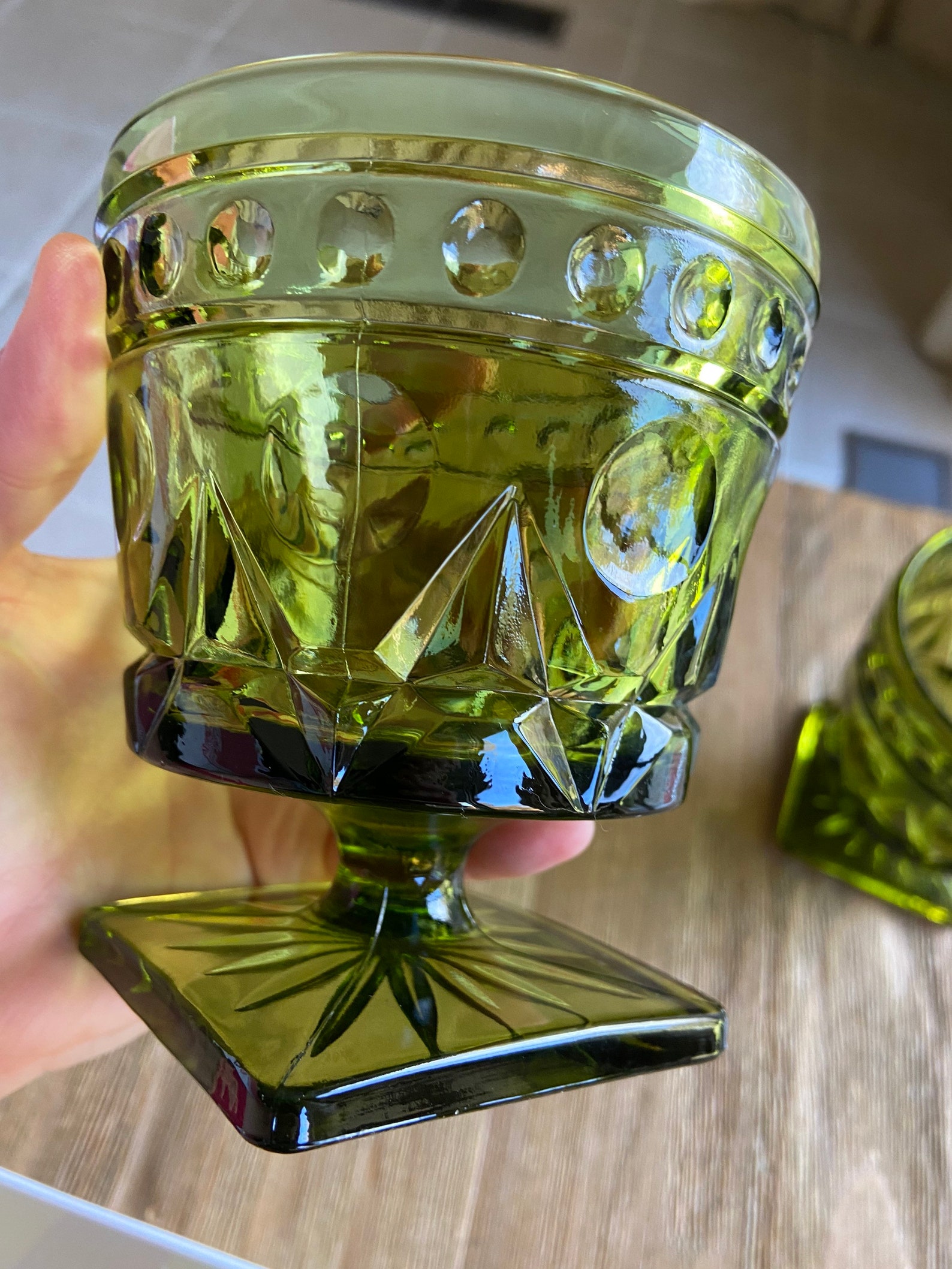 Vintage Green Glass Goblets 2 - Etsy