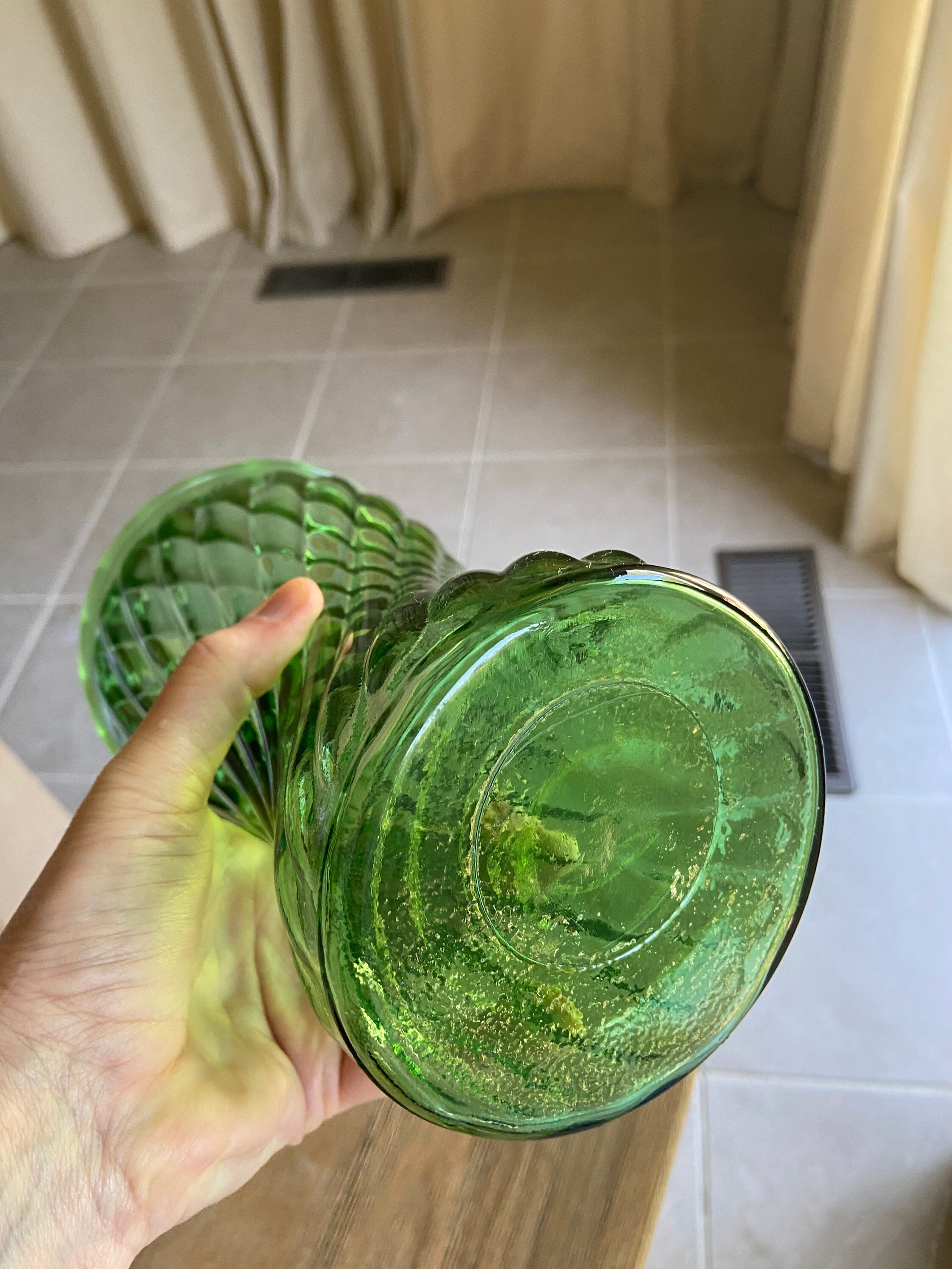 Vintage Green Glass Large Vase - Etsy