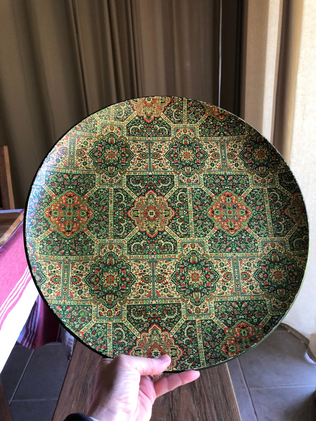 Vintage Green Round Tray - Etsy