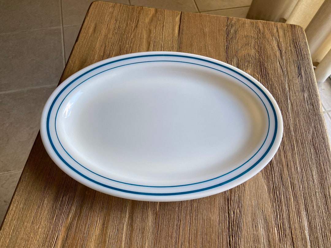Vintage Pyrex 12 Inch White Platter With Blue Rim - Etsy