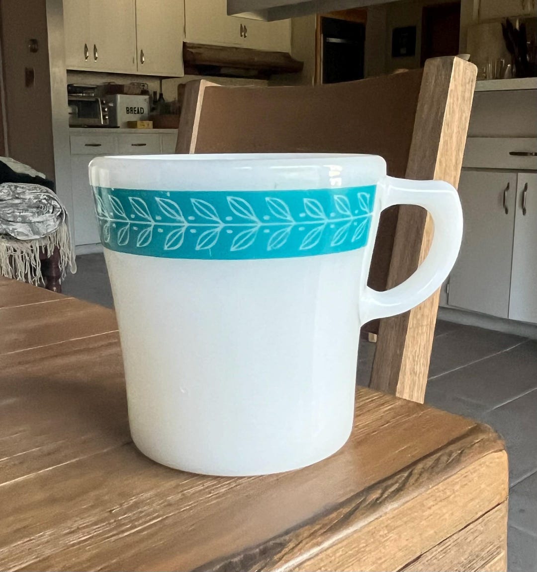 Vintage Autumn Band Turquoise by Pyrex Milk Glass Mug - Etsy