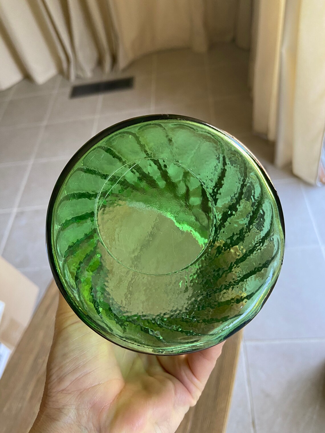 Vintage Green Glass Large Vase - Etsy