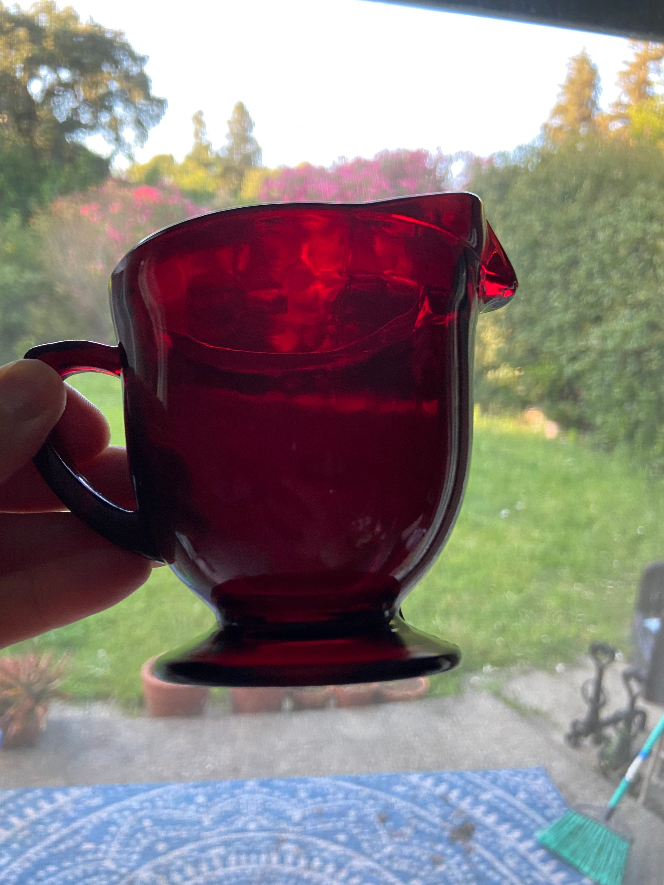 Vintage ruby red glass creamer and sugar bowl | Etsy