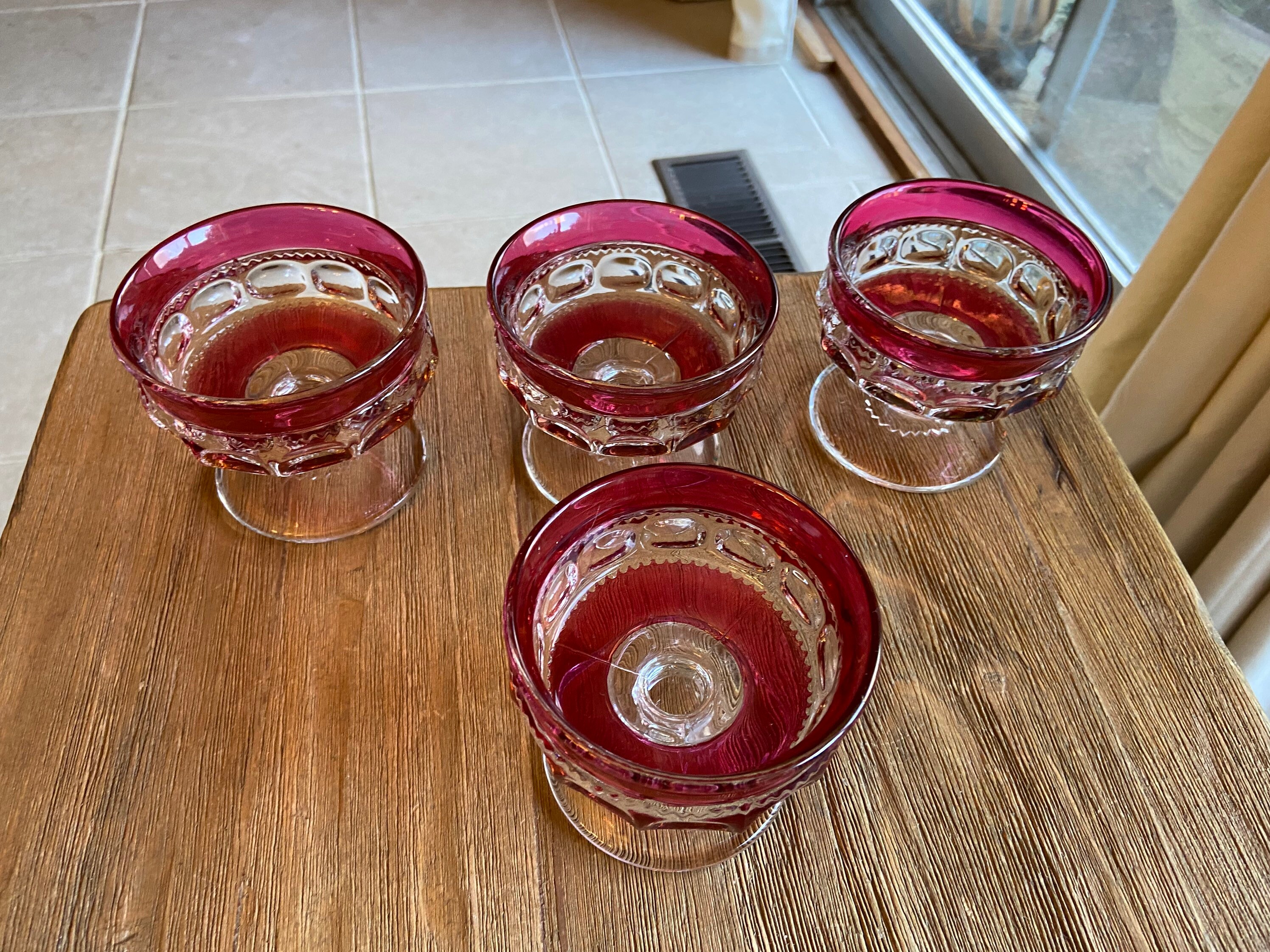 Vintage Pressed Glass Red Rim Footed Bowls 4 - Etsy