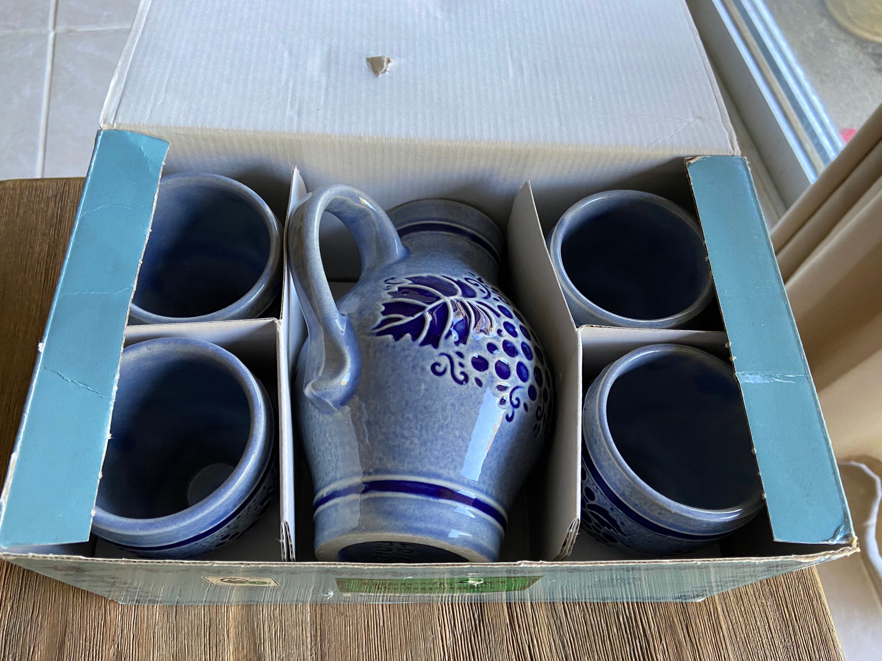 Vintage Ceramic Wine Pitcher and Cups - Etsy