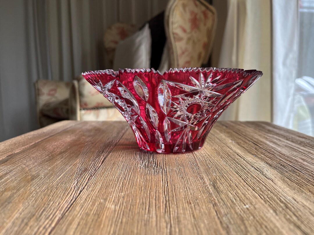 Vintage Red Crystal Bowl - Etsy