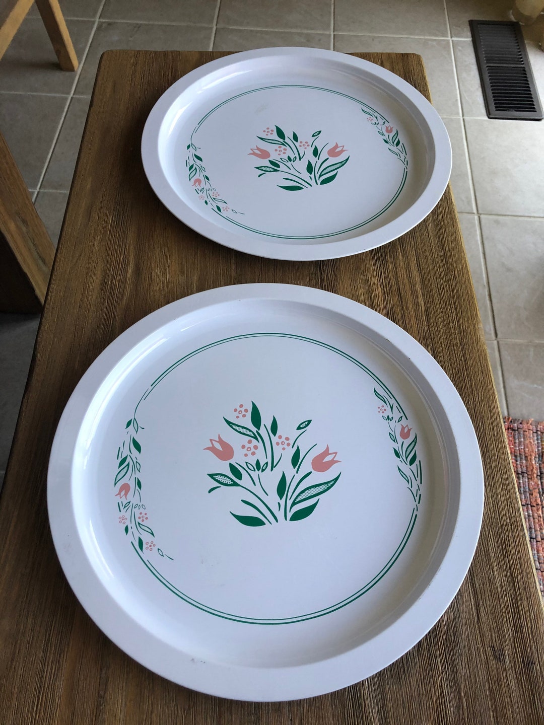 Vintage Corelle 13 Inch Tin Trays (2) - Etsy