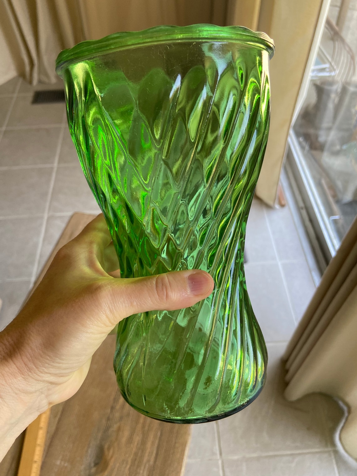 Vintage Green Glass Large Vase - Etsy