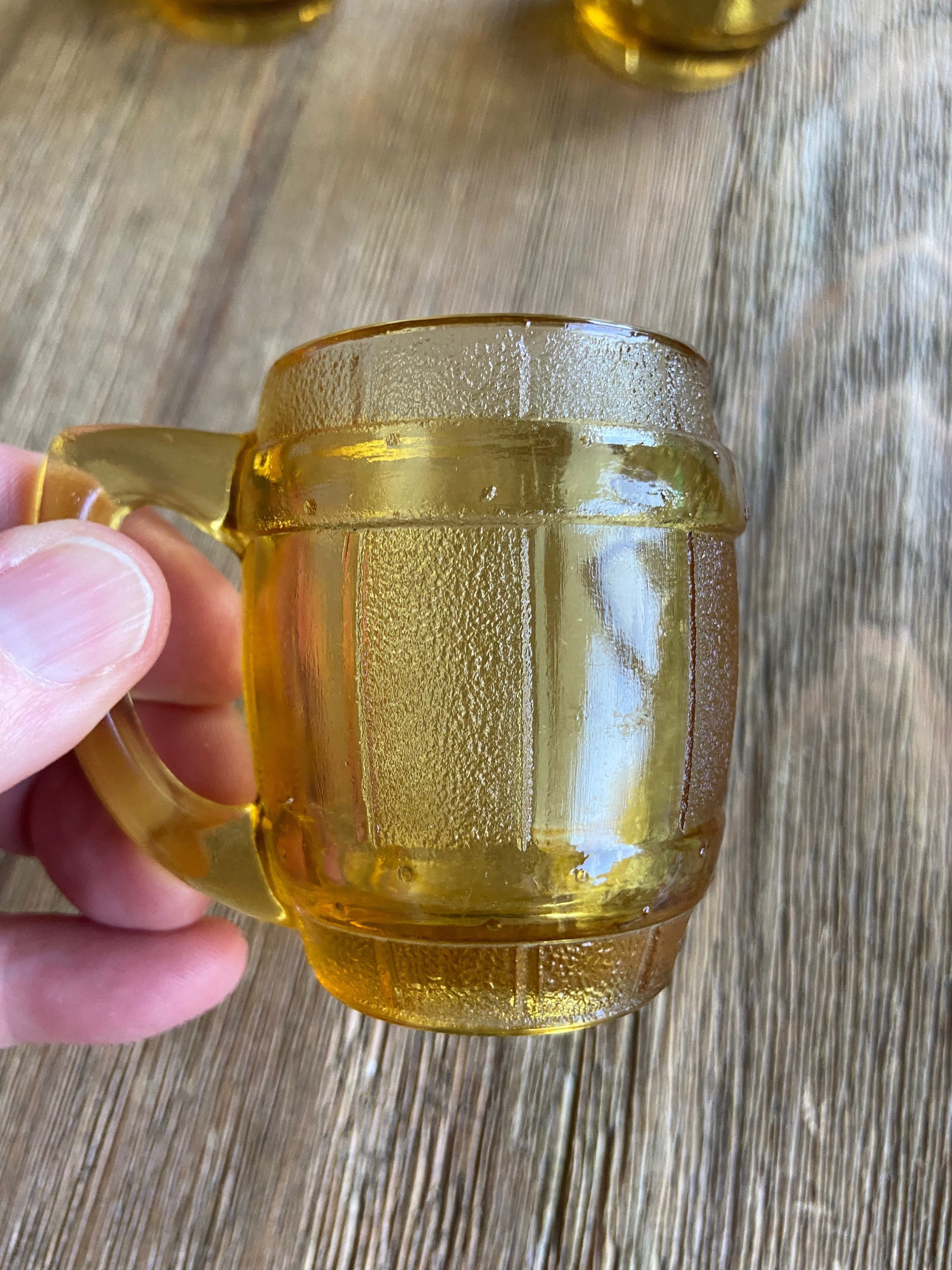 Old Amber Glass Whiskey Barrel Shot Glasses Set