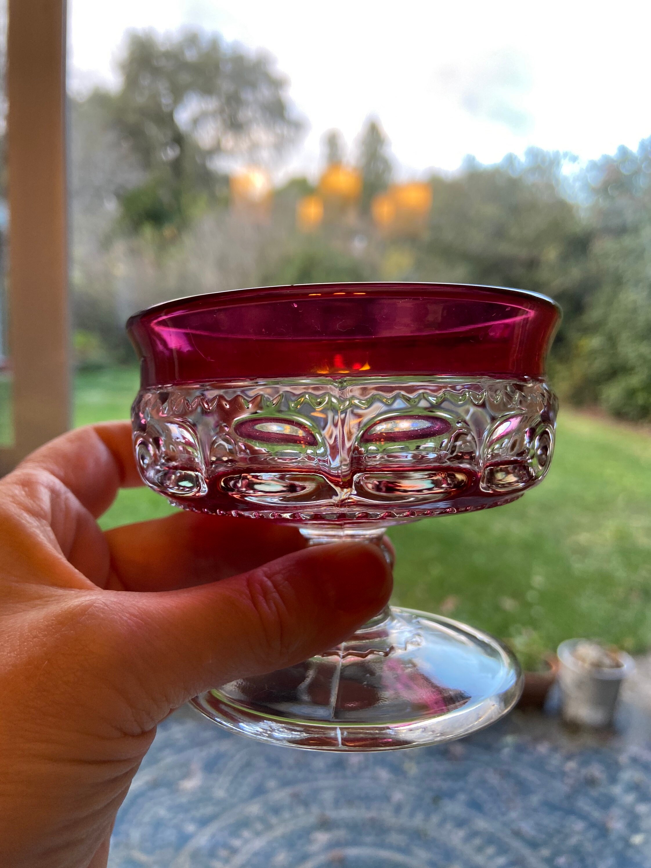 Vintage Pressed Glass Red Rim Footed Bowls 4 - Etsy