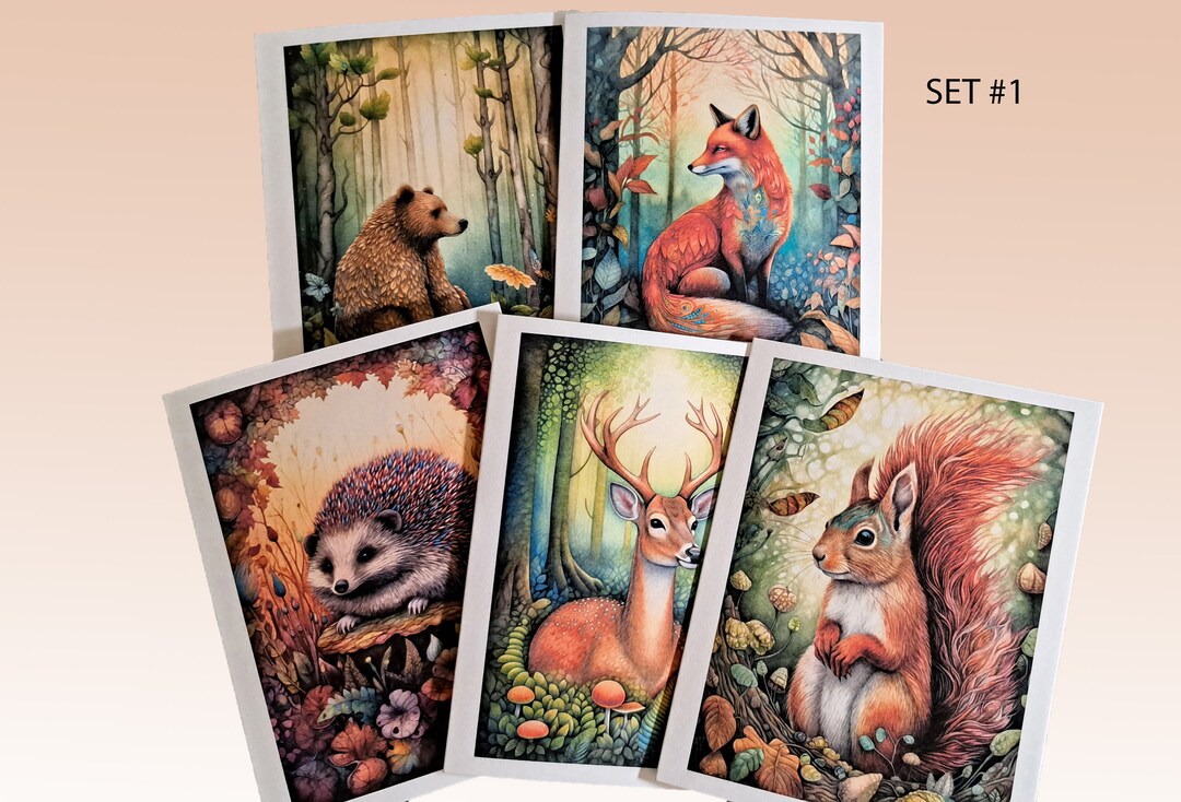 Forest Animal Note Cards: Artistic Woodland Creatures, Blank Inside - Etsy