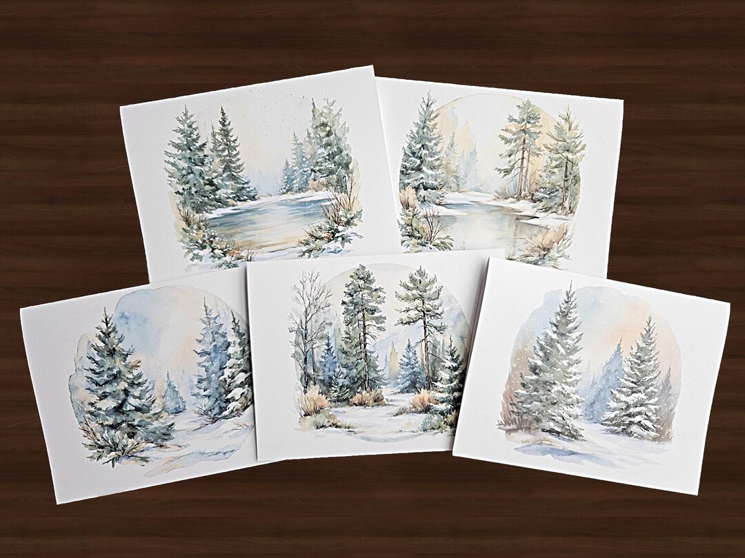Winter Landscape Note Cards: Watercolor Snow Scenes - Etsy
