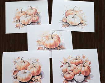 Pumpkin Note Cards 6 Blank Botanical Cards all One Design Brown Kraft ...