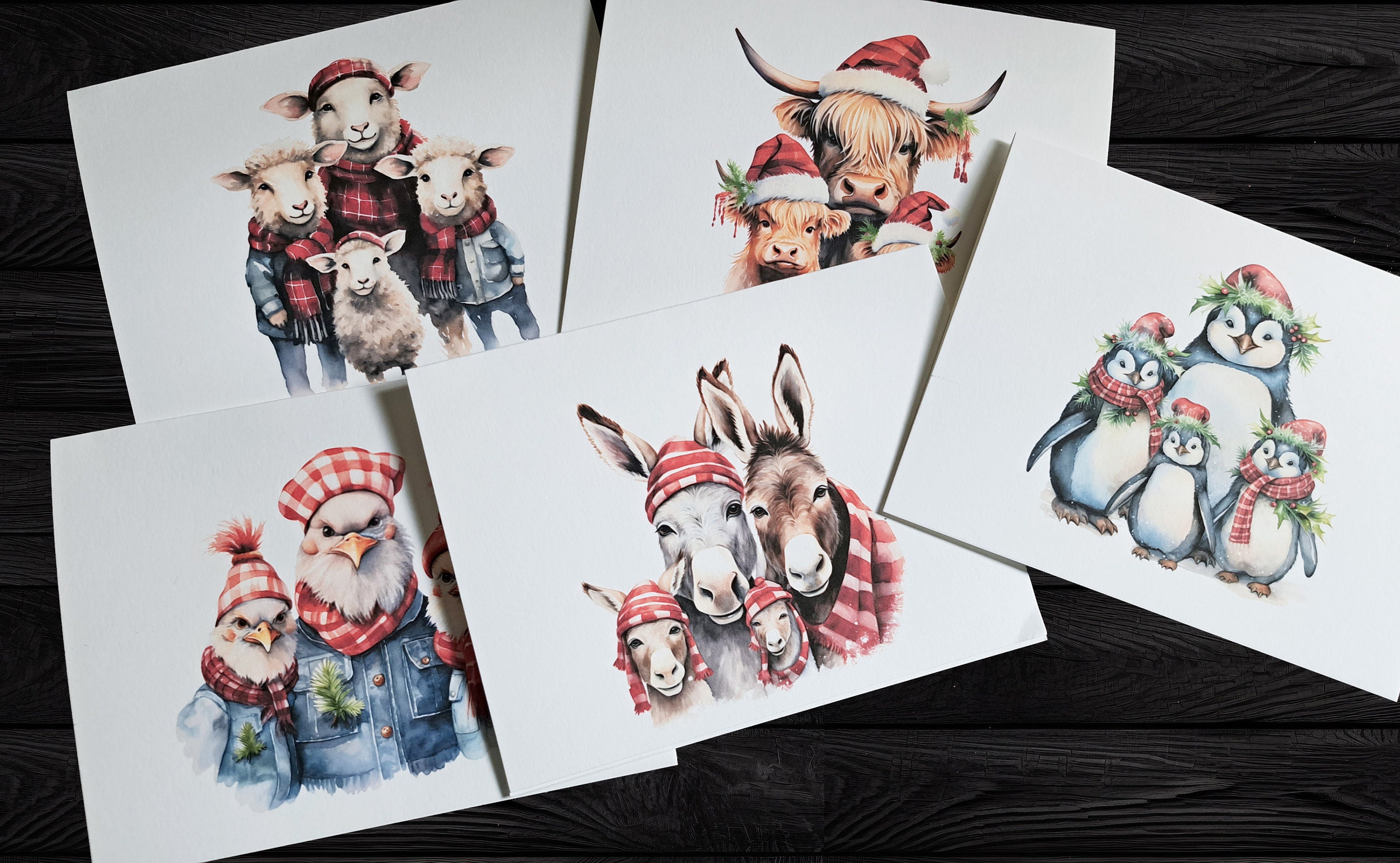 Farm Animal Holiday Cards, Sentiment Inside, Animal Family - Etsy