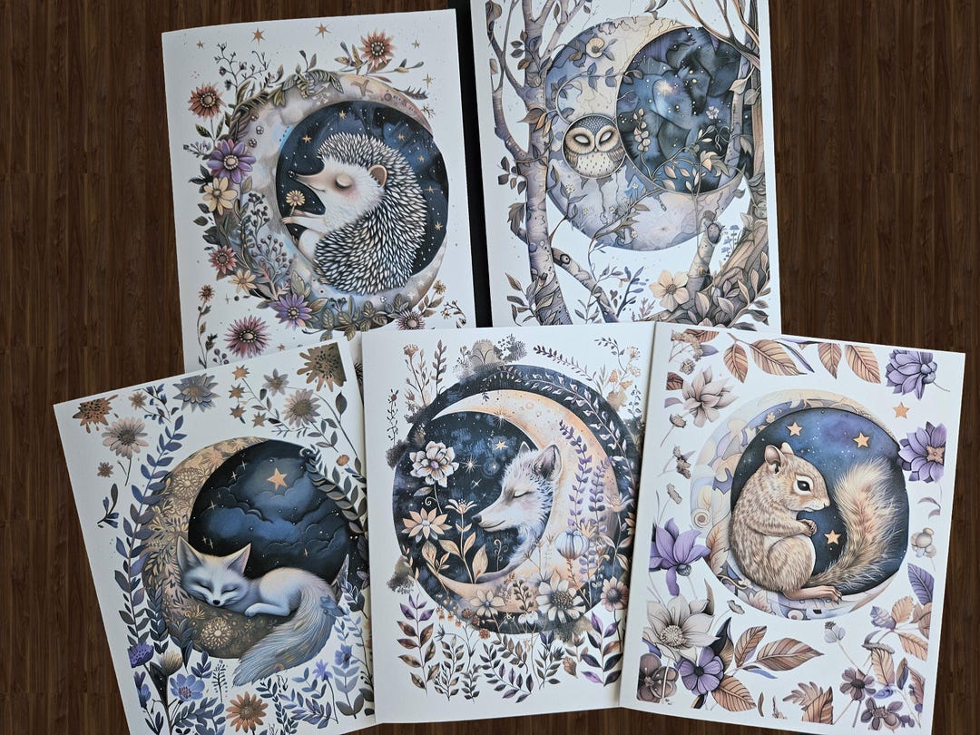 Animal Moon Note Cards: Watercolor Stationery Set, Birthday Gift - Etsy