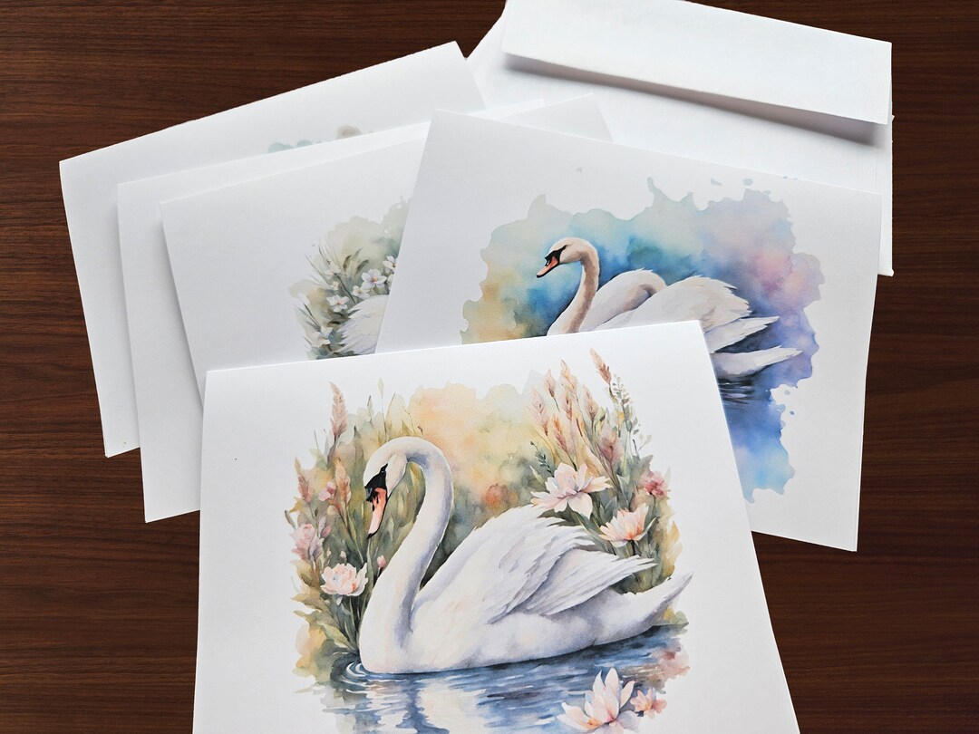 10 Note Cards, Blank Cards With Envelopes, Swans, Mother's Day Gift for ...